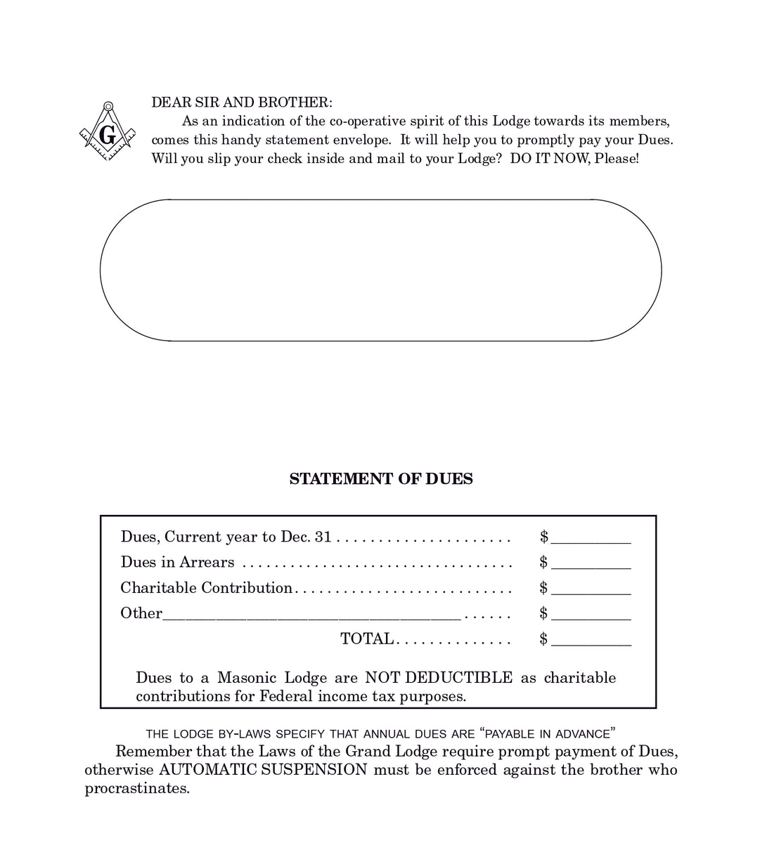 Remittance Dues Envelopes (Fill in Information Below) – The Grand Lodge ...