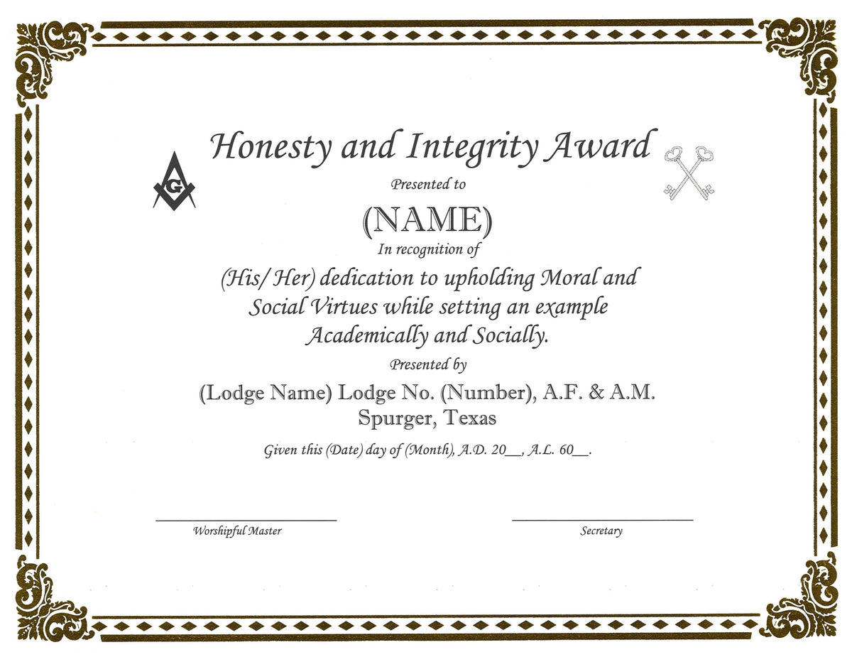 Honesty and Integrity Award (Fill in Information Below) – The Grand ...