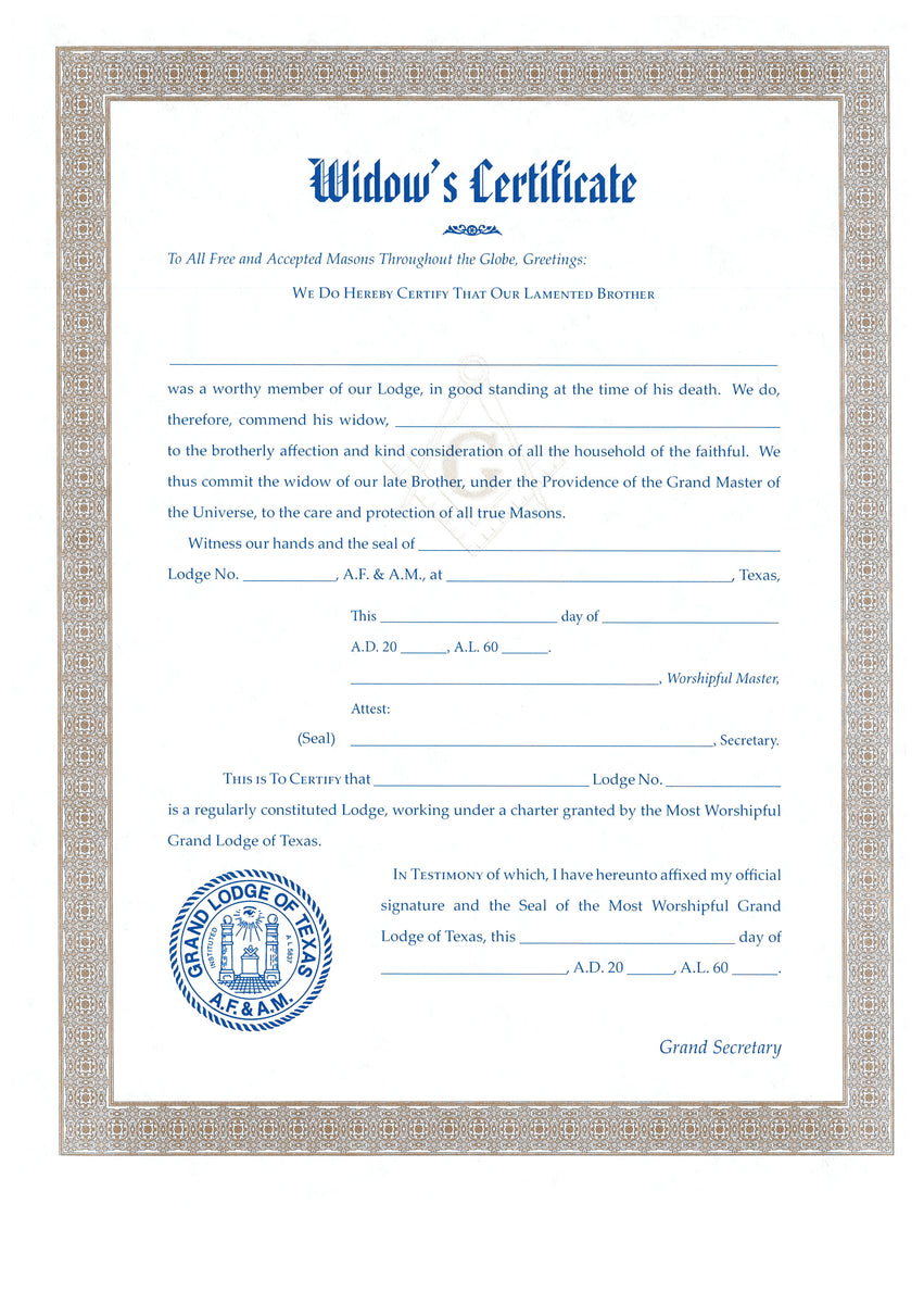 Form 59- Widow's and/or Orphan's Certificates – The Grand Lodge of Texas